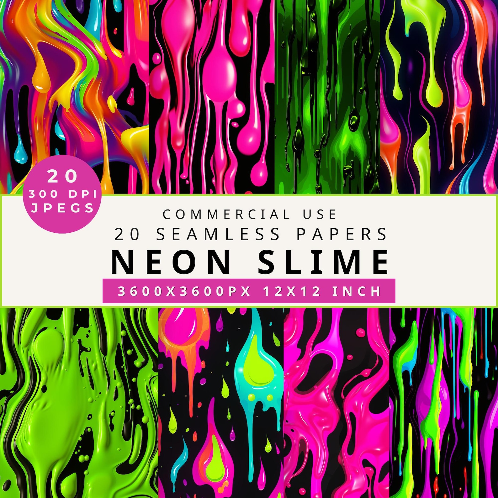 Slime Clipart, Slime Digital Seamless Papers, Slime Birthday Party ...