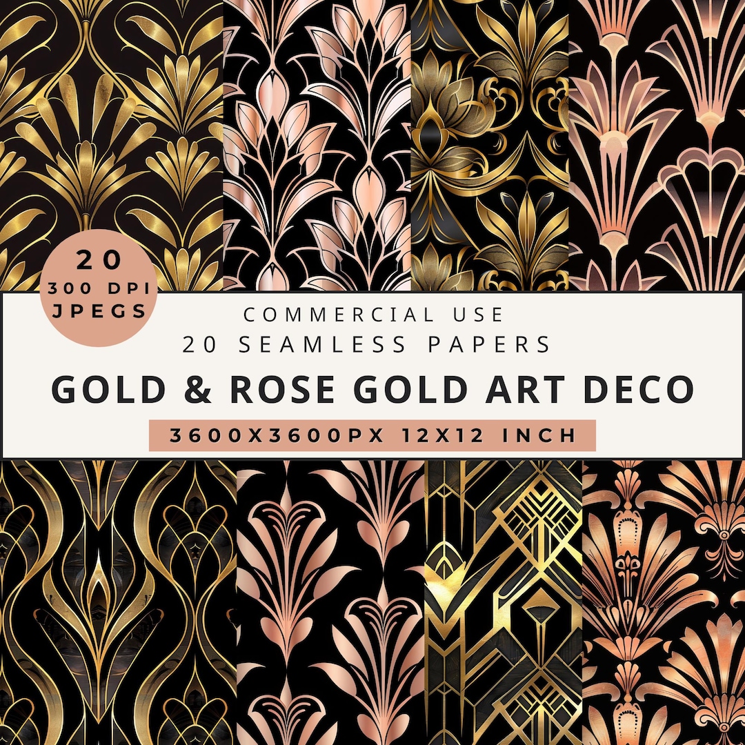 Art Deco Digital Scrapbook Papers, Gold & Rose Gold, Art Nouveau ...