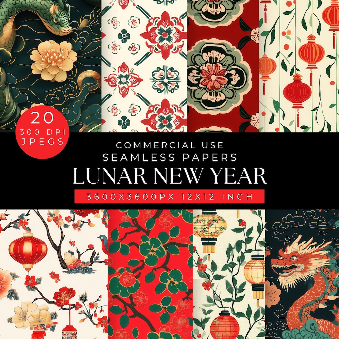 Lunar New Year Digital Papers, Chinese New Year Seamless Patterns ...