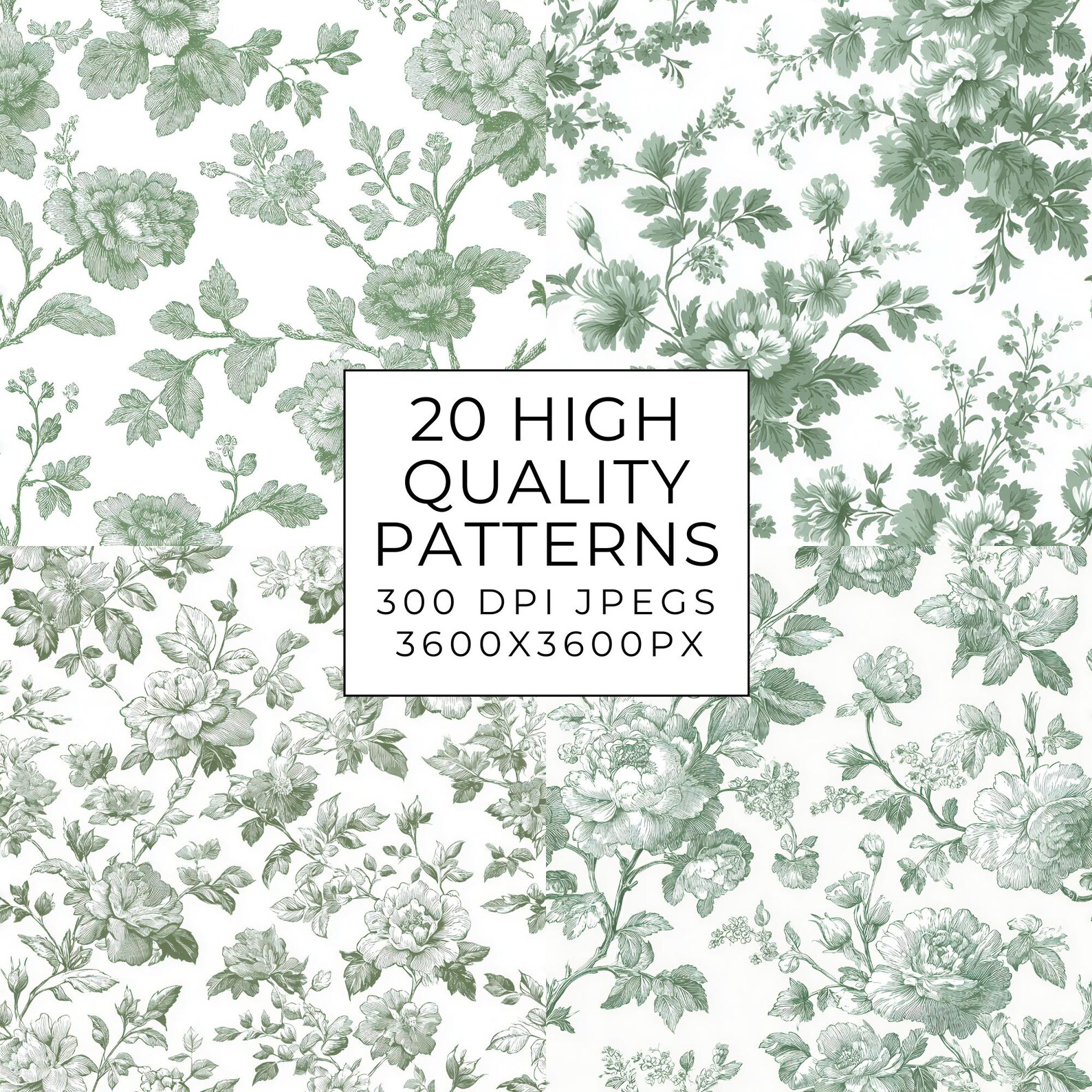 Sage Green Toile Digital Paper: Chinoiserie Tile Patterns (digital ...