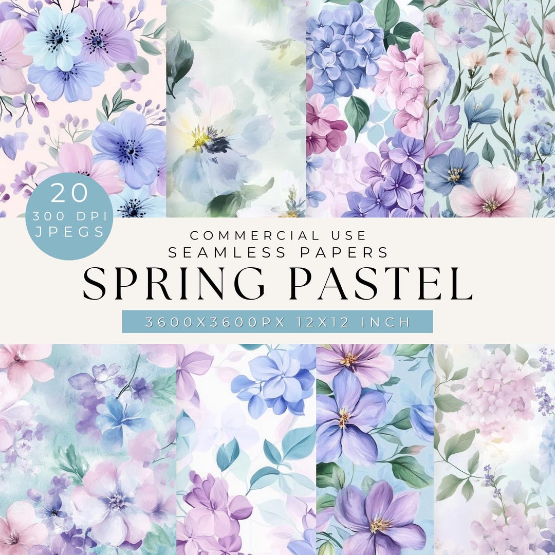 Spring Pastel Floral Seamless Papers: Cottagecore Scrapbooking (digital ...