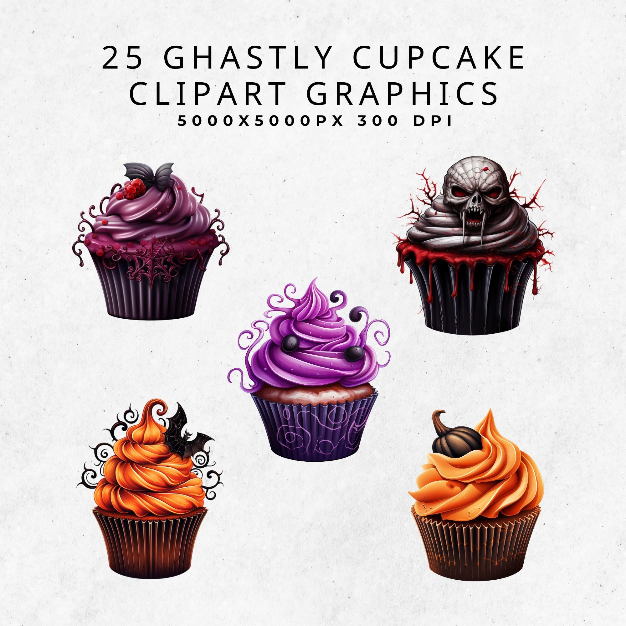 Halloween Cupcakes Clipart: Ghastly Treats, Party Decor (digital ...