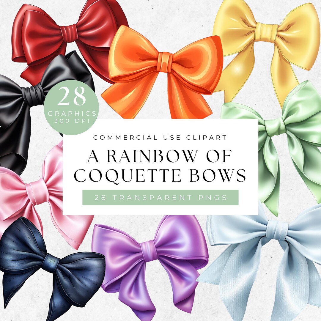 Coquette Bows PNG Clipart: Rainbow Ribbon Graphics (digital Download ...