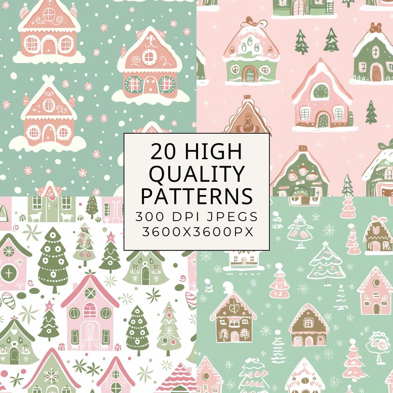 Gingerbread Houses Seamless Digital Paper, Christmas Digital Papers ...