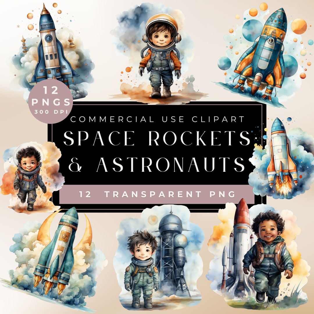 Watercolor Space Clipart Bundle Astronaut Rocket PNG, Rocket Clipart ...