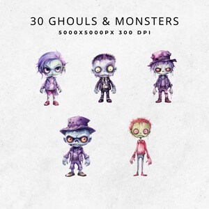 Cute Halloween Monster Clipart, Little Monsters Clipart, Watercolor ...