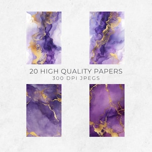Gold & Purple Watercolor Texture Backgrounds: Scrapbooking Paper ...