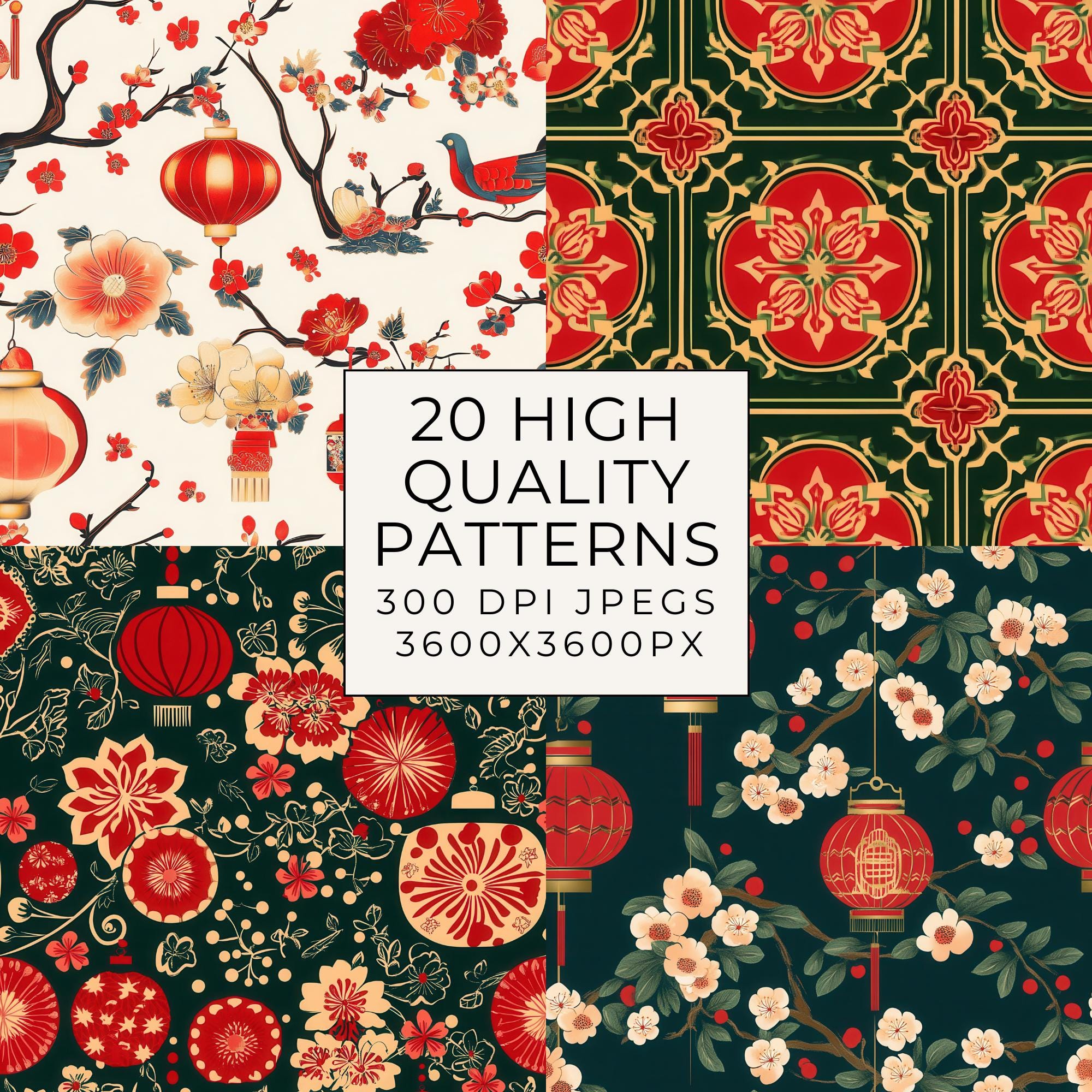 Lunar New Year Digital Papers, Chinese New Year Seamless Patterns ...