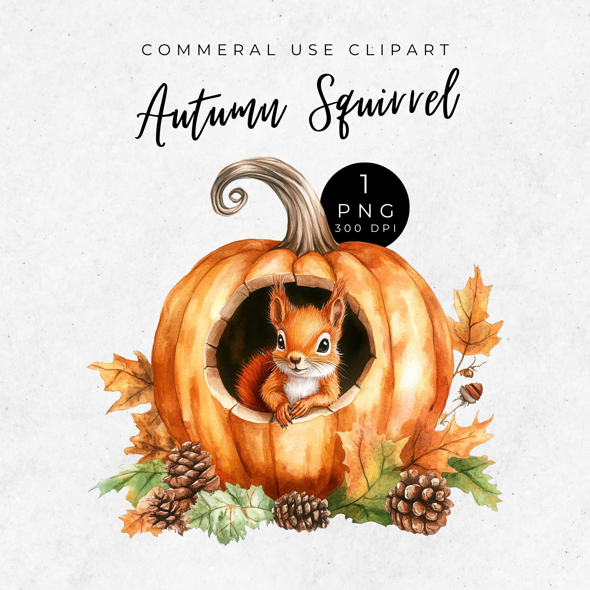 Autumn Squirrel Clipart, Watercolor Fall Animals, Cute Squirrel Clipart ...