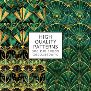 Emerald & Gold Art Deco Digital Paper: Seamless Patterns (digital ...