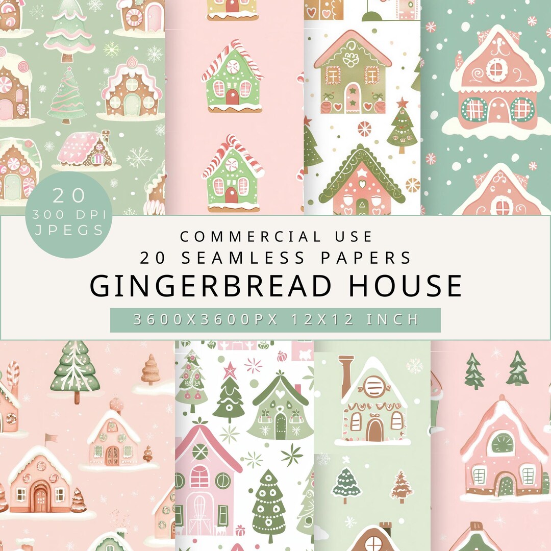 Gingerbread Houses Seamless Digital Paper, Christmas Digital Papers ...