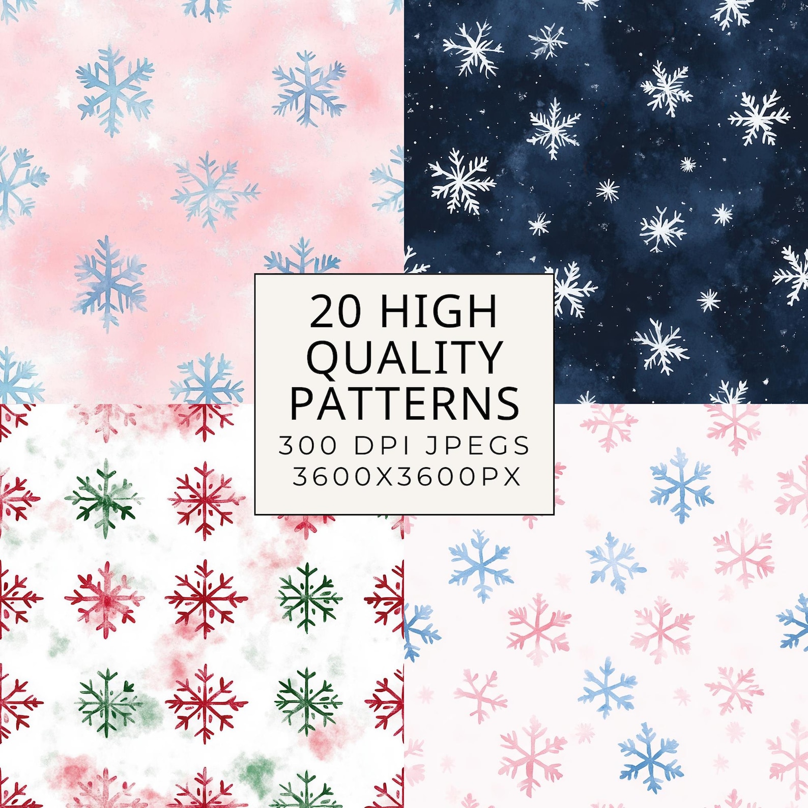 Watercolor Snowflake Digital Papers: Seamless Christmas Patterns ...