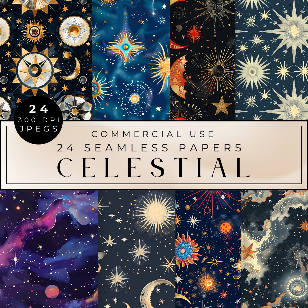 Celestial Symbols Digital Paper, Celestial Junk Journal Paper Pack ...