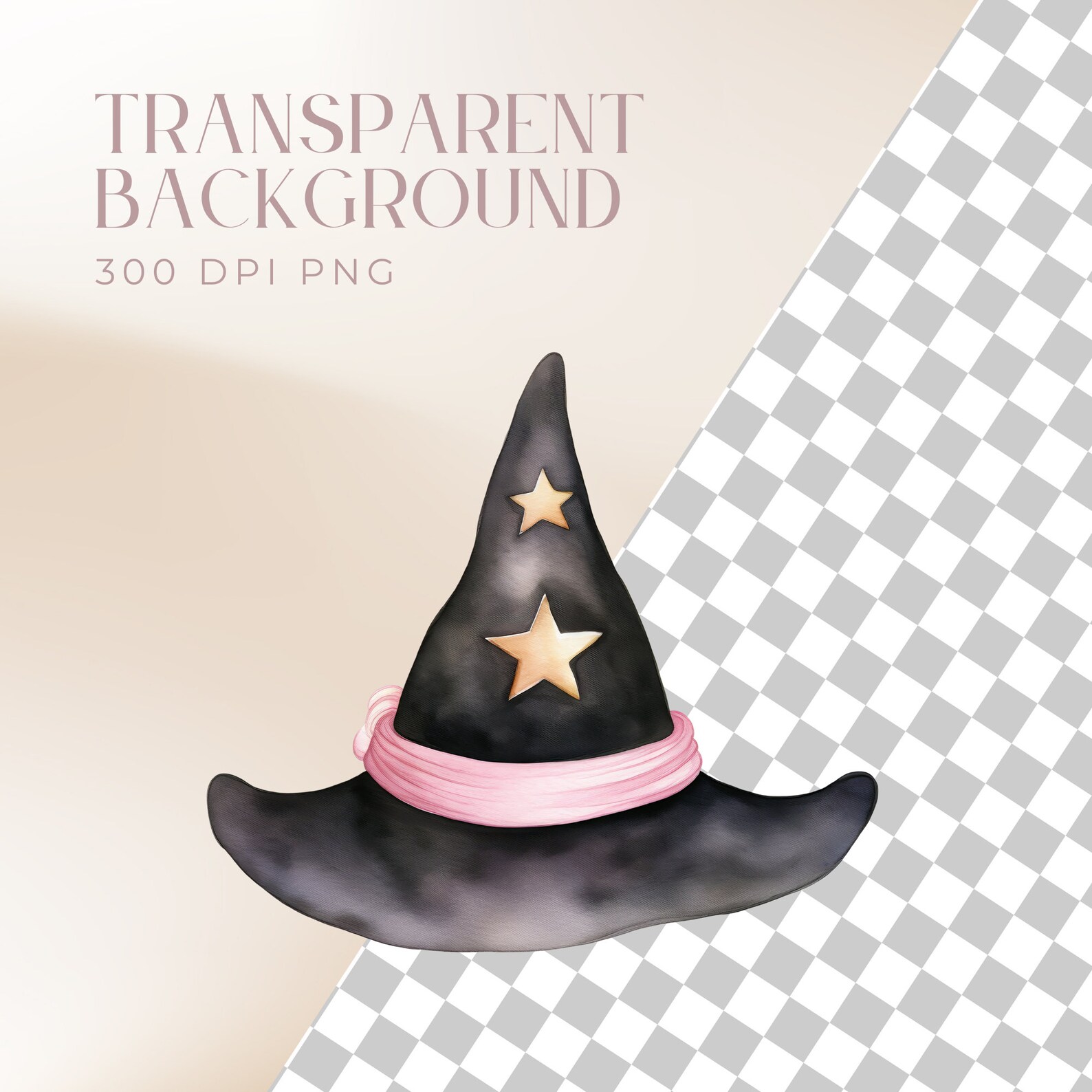 Pastel Pink Halloween Clipart, Witch Hat Black & Pink, Cute Witch Hat ...