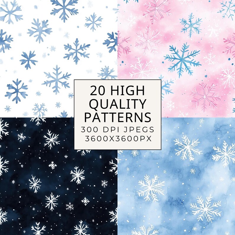 Watercolor Snowflake Digital Papers: Seamless Christmas Patterns ...