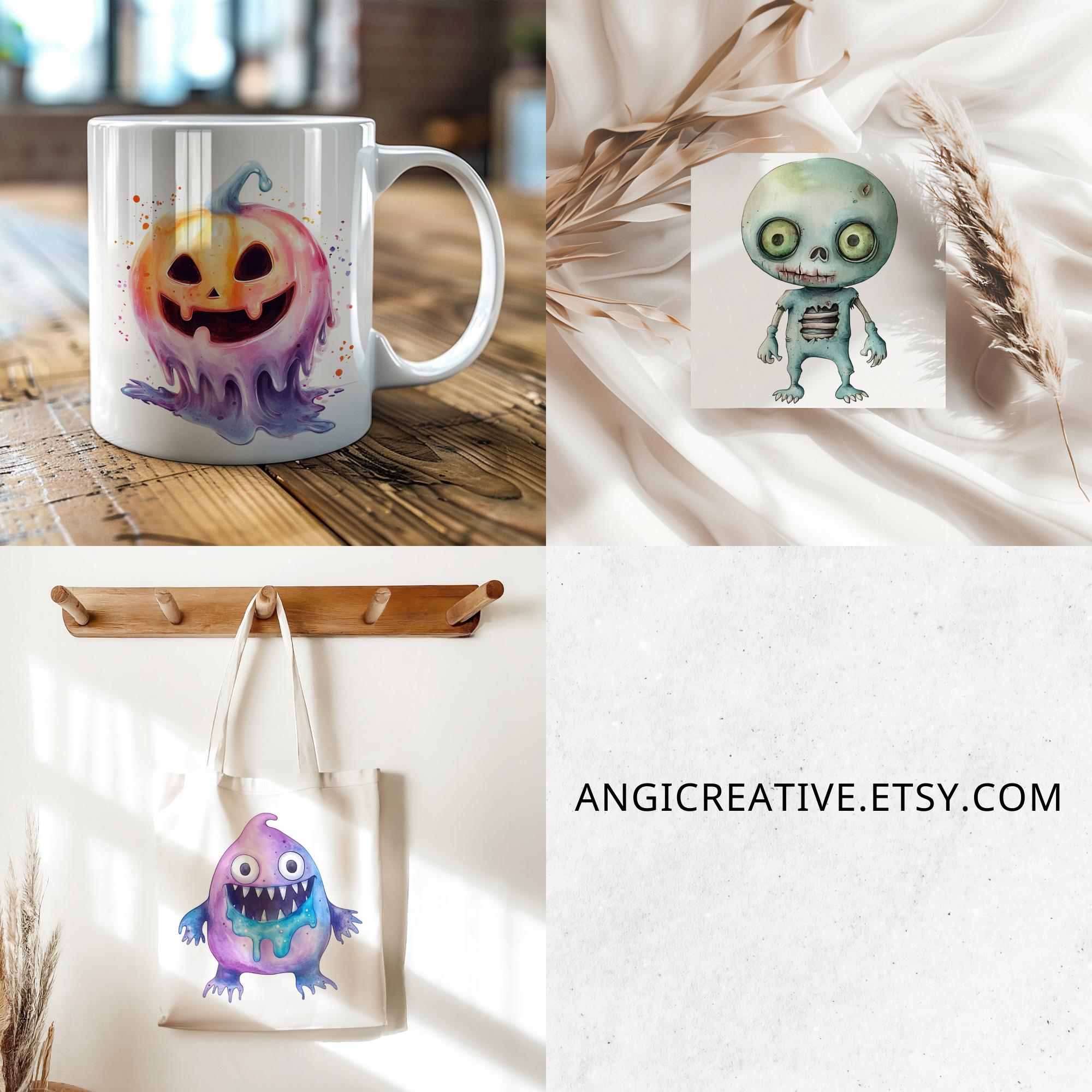 Cute Halloween Monster Clipart, Little Monsters Clipart, Watercolor ...