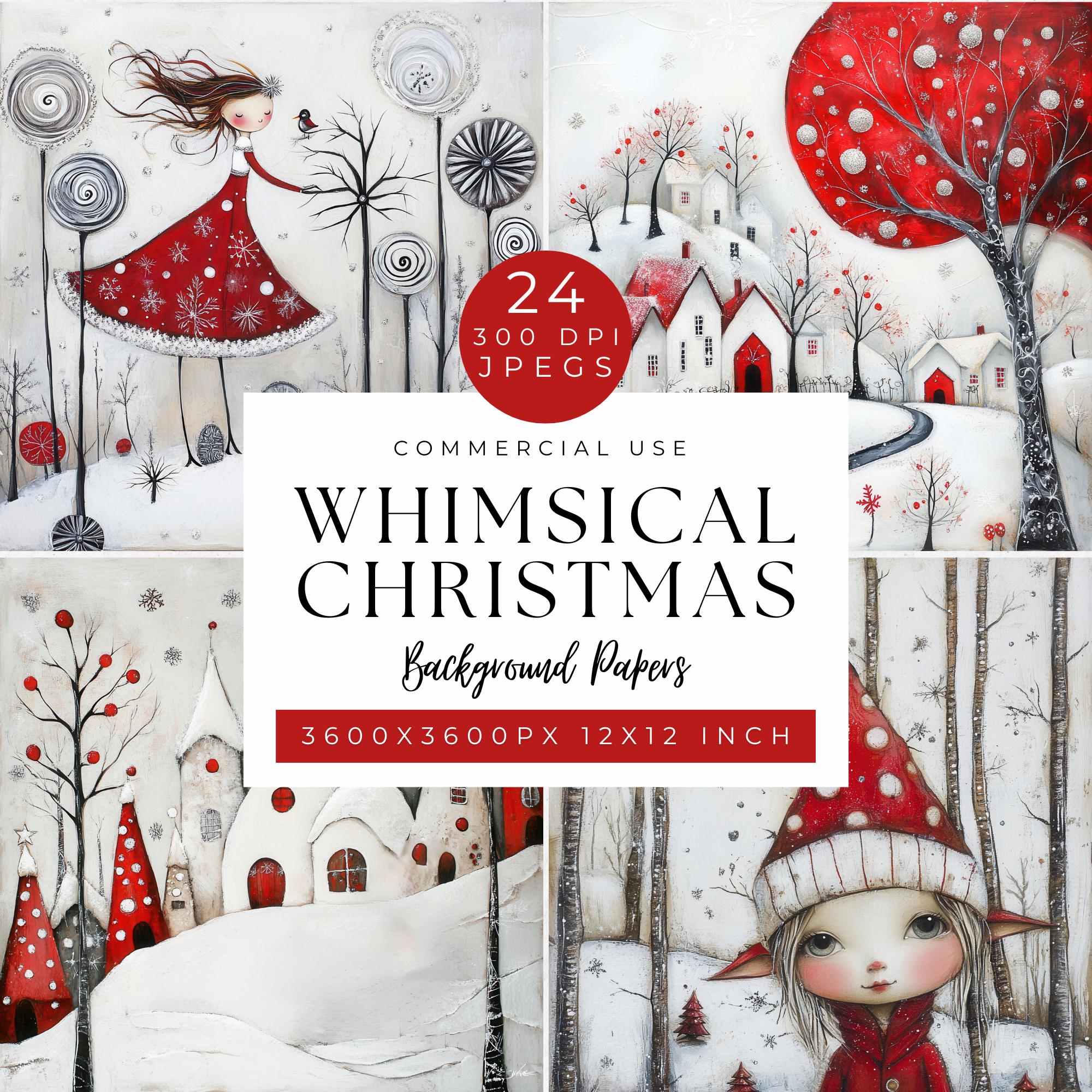 Whimsical Christmas Digital Paper: Watercolor Clipart Backgrounds ...