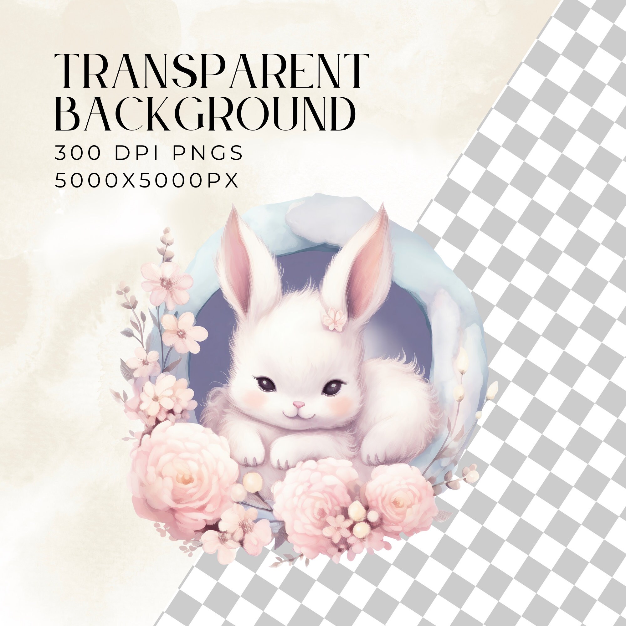 Rabbit in Cloud Clipart, Cute Rabbit Clipart, Boho Bunny Clipart PNG ...
