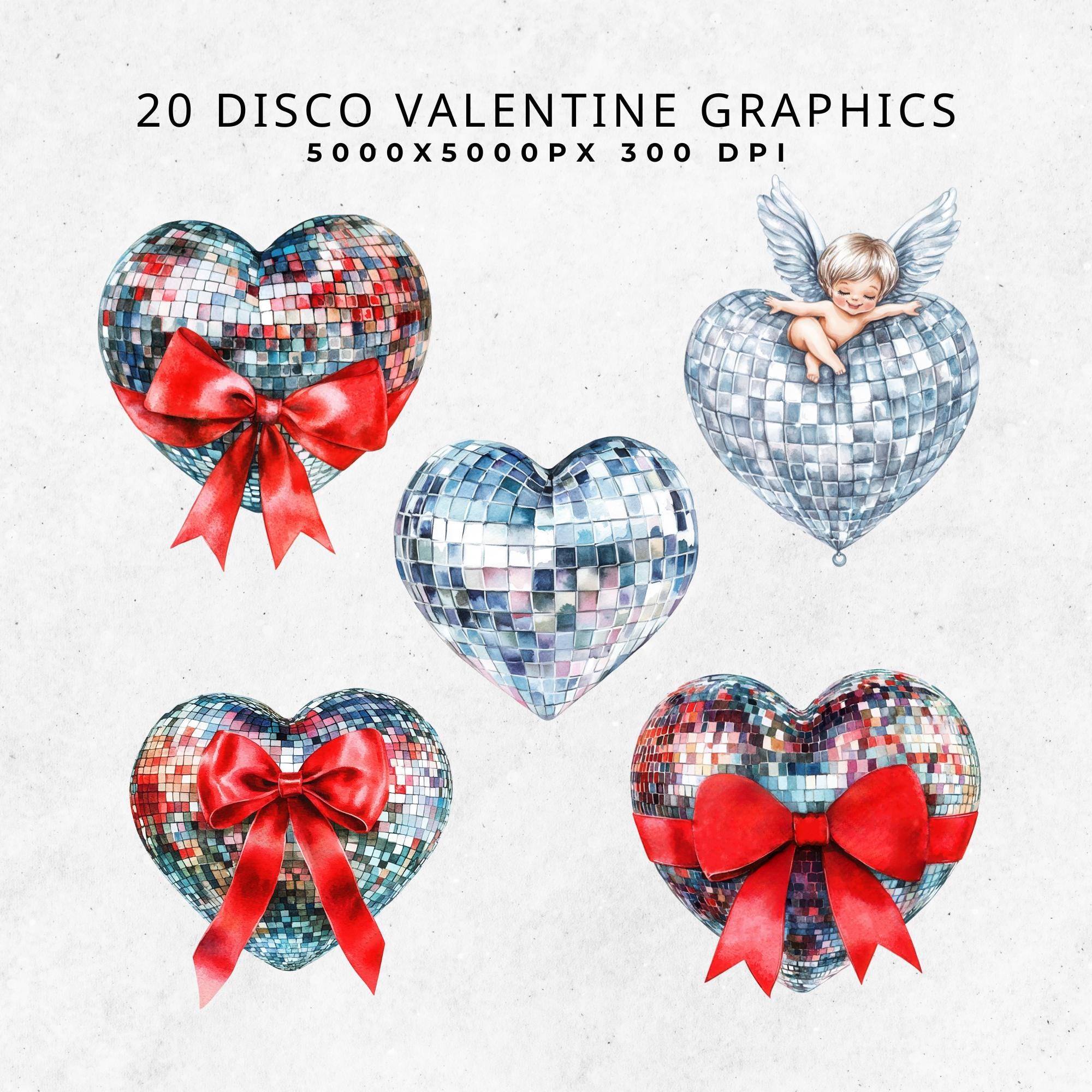 Disco Valentine Heart Clipart: Retro Groovy PNG Bundle (digital ...