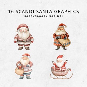 Watercolor Scandi Santa Clipart: Nordic Christmas PNG (digital Download ...