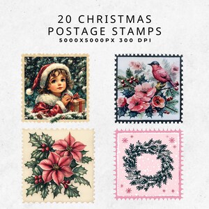 Christmas Postage Stamps Clipart, Christmas Sticker Postage, Vintage ...