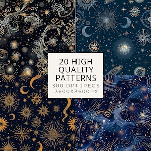 Celestial Symbols Digital Paper, Celestial Junk Journal Paper Pack ...