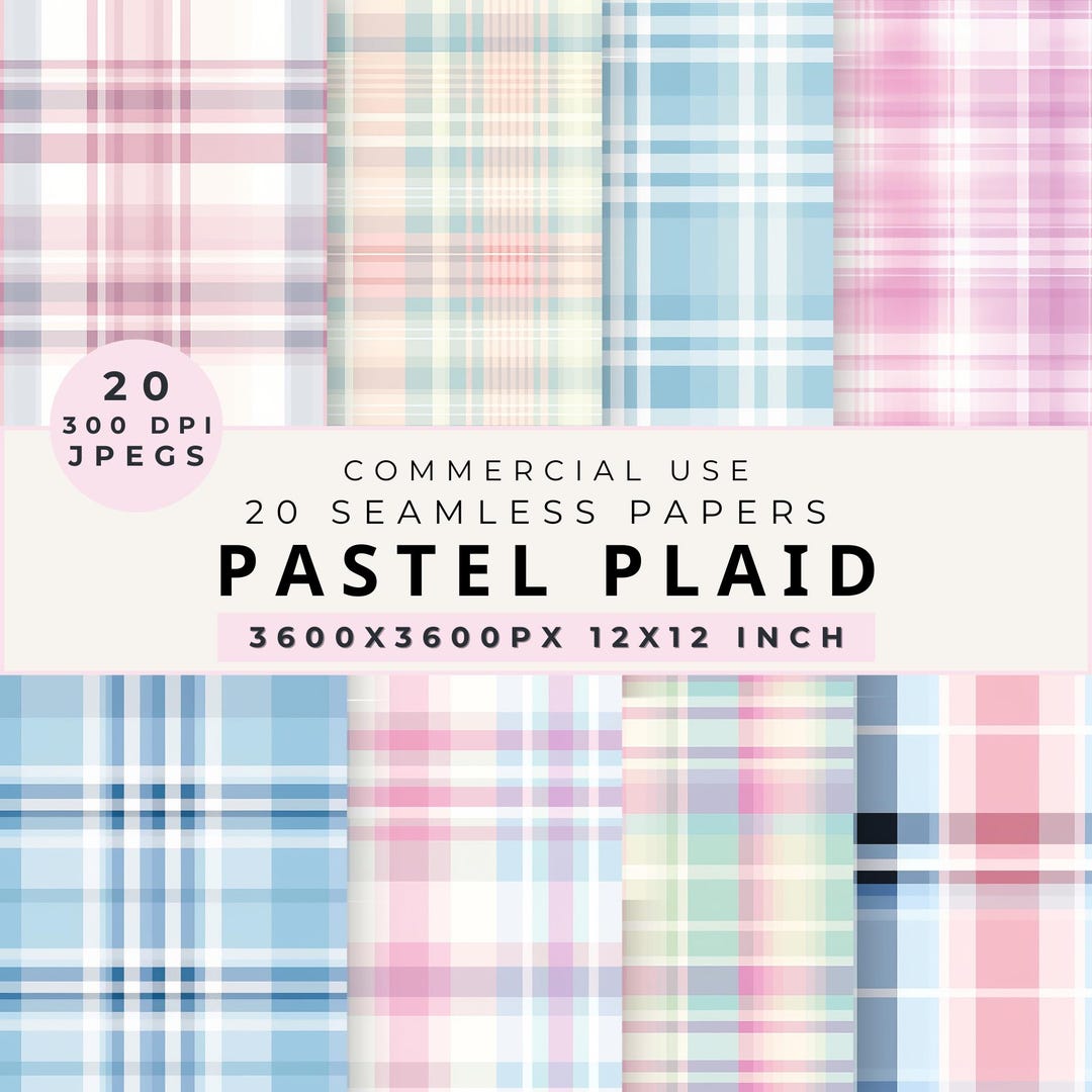 Pastel Plaid Digital Paper Christmas, Pastel Plaid Digital Papers ...