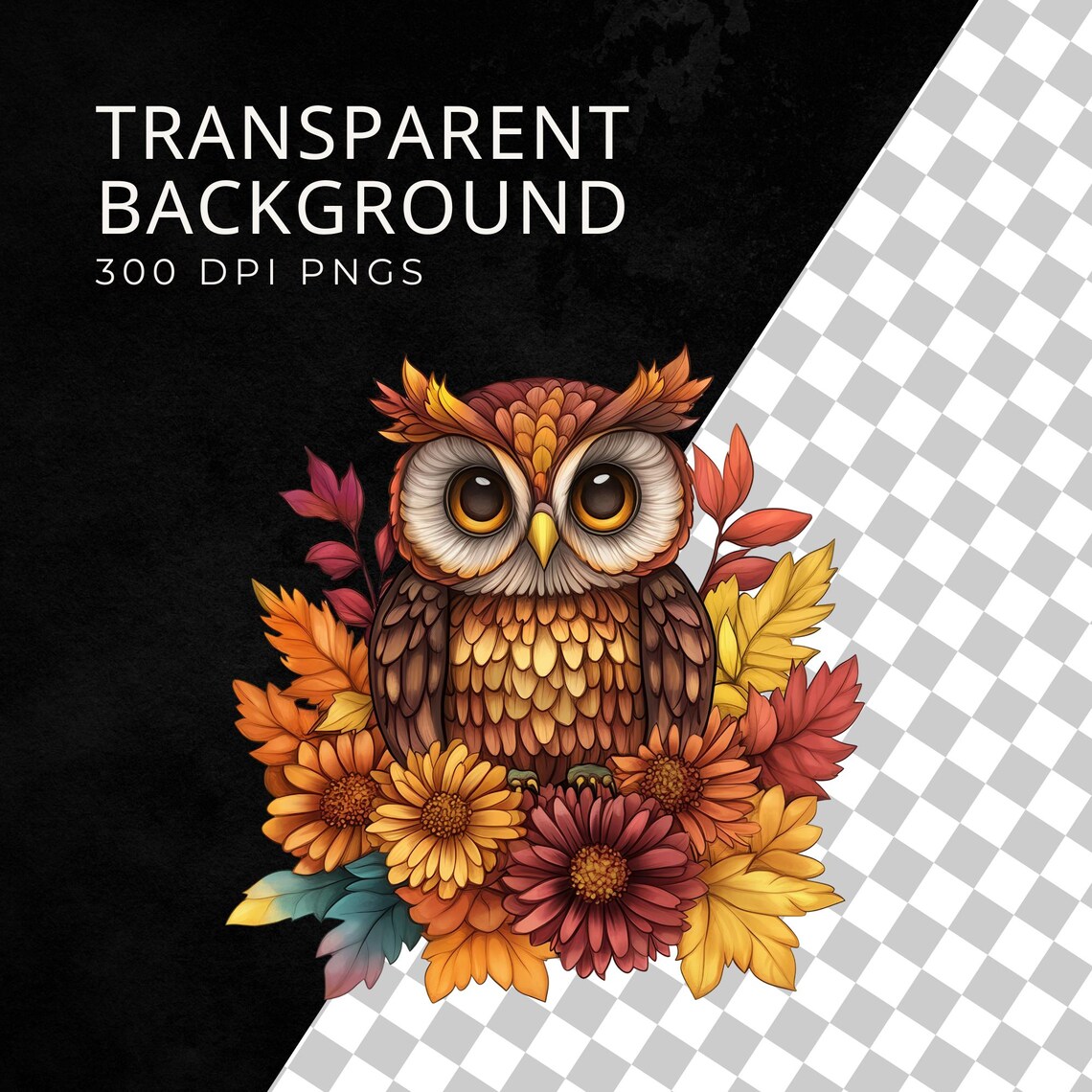 Watercolor Autumn Owl Clipart: Fall Floral PNG (digital Download) - Etsy