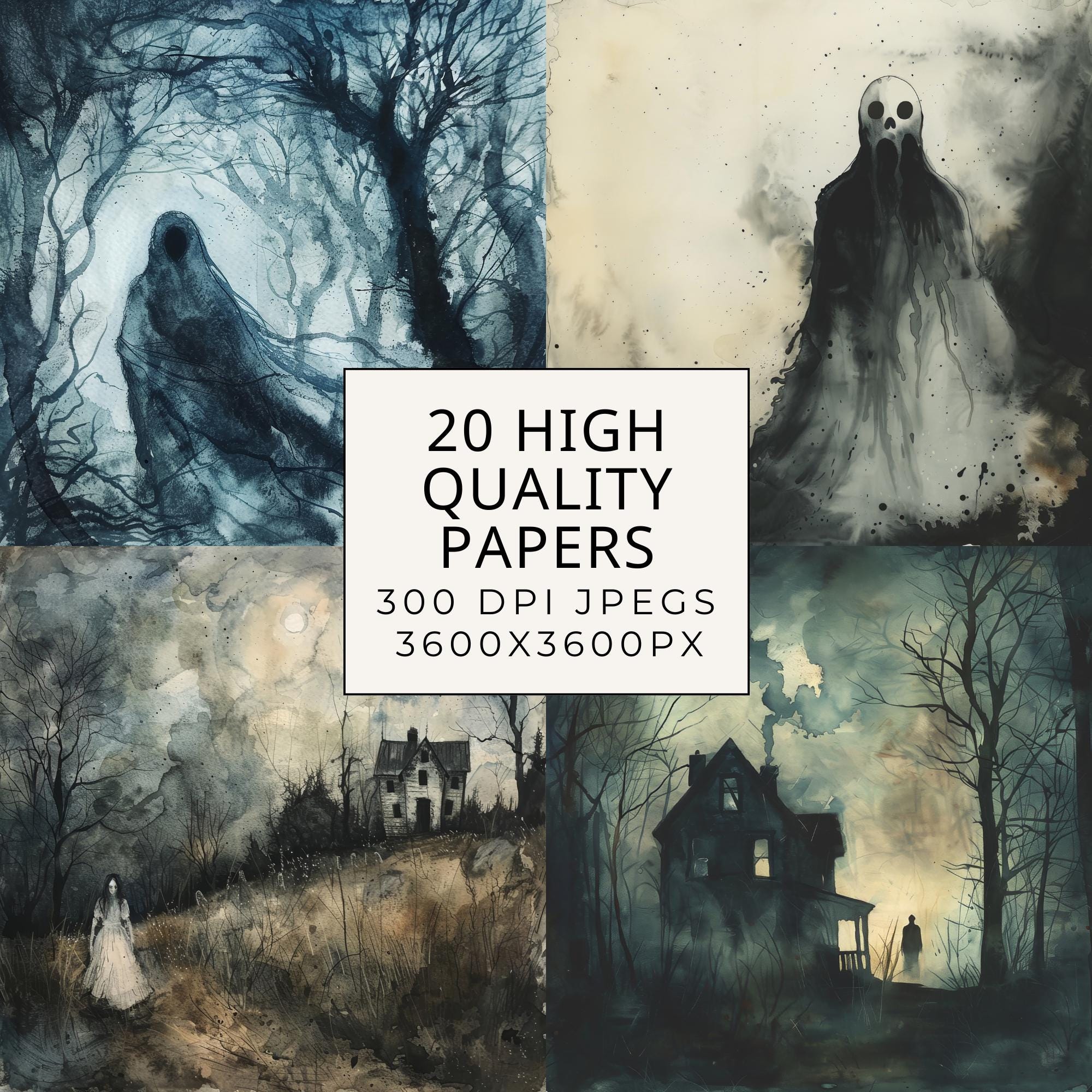 Creepy Halloween Watercolor Background, Creepy Halloween Digital Paper ...