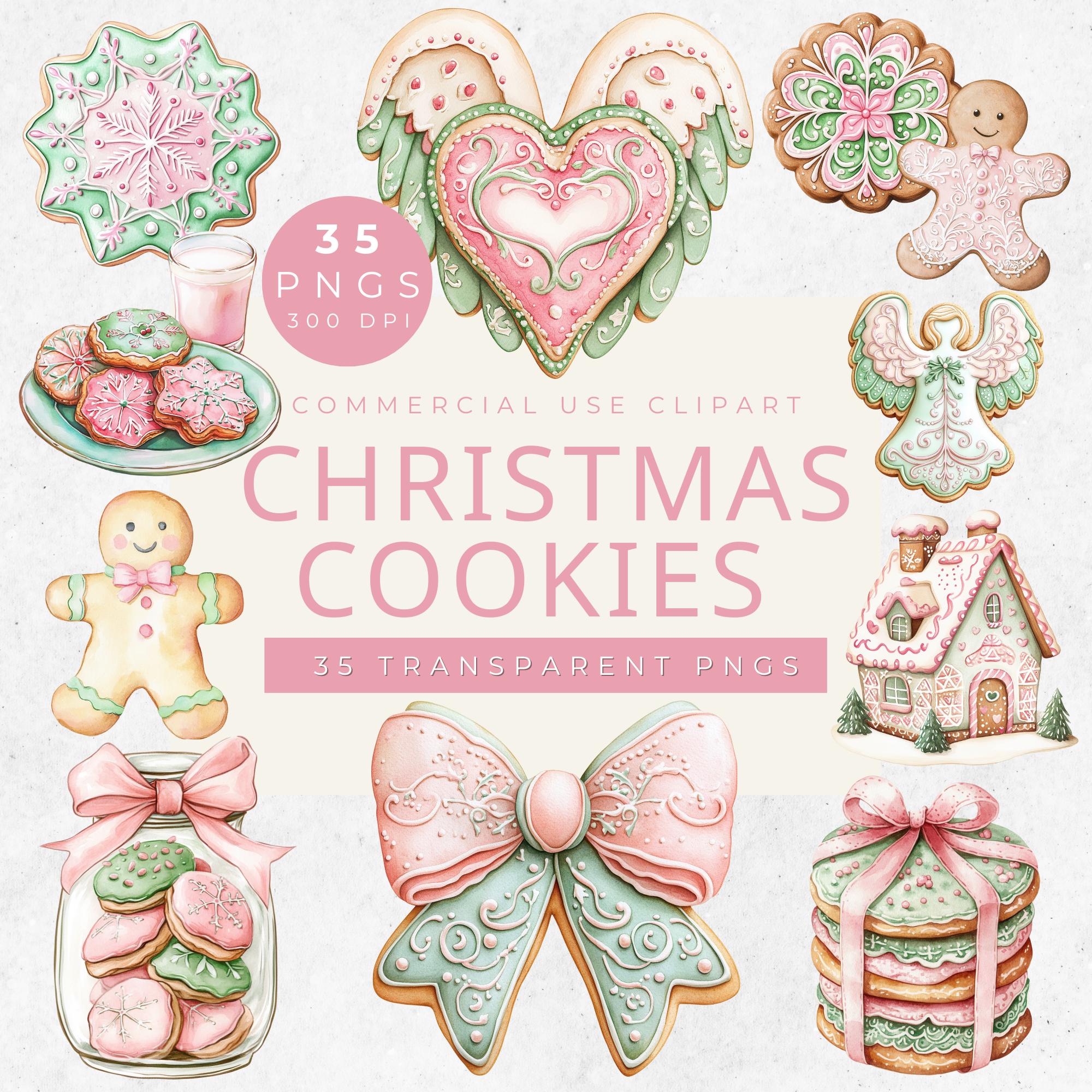 Watercolor Christmas Cookies Clipart: Pink & Green PNG (digital ...