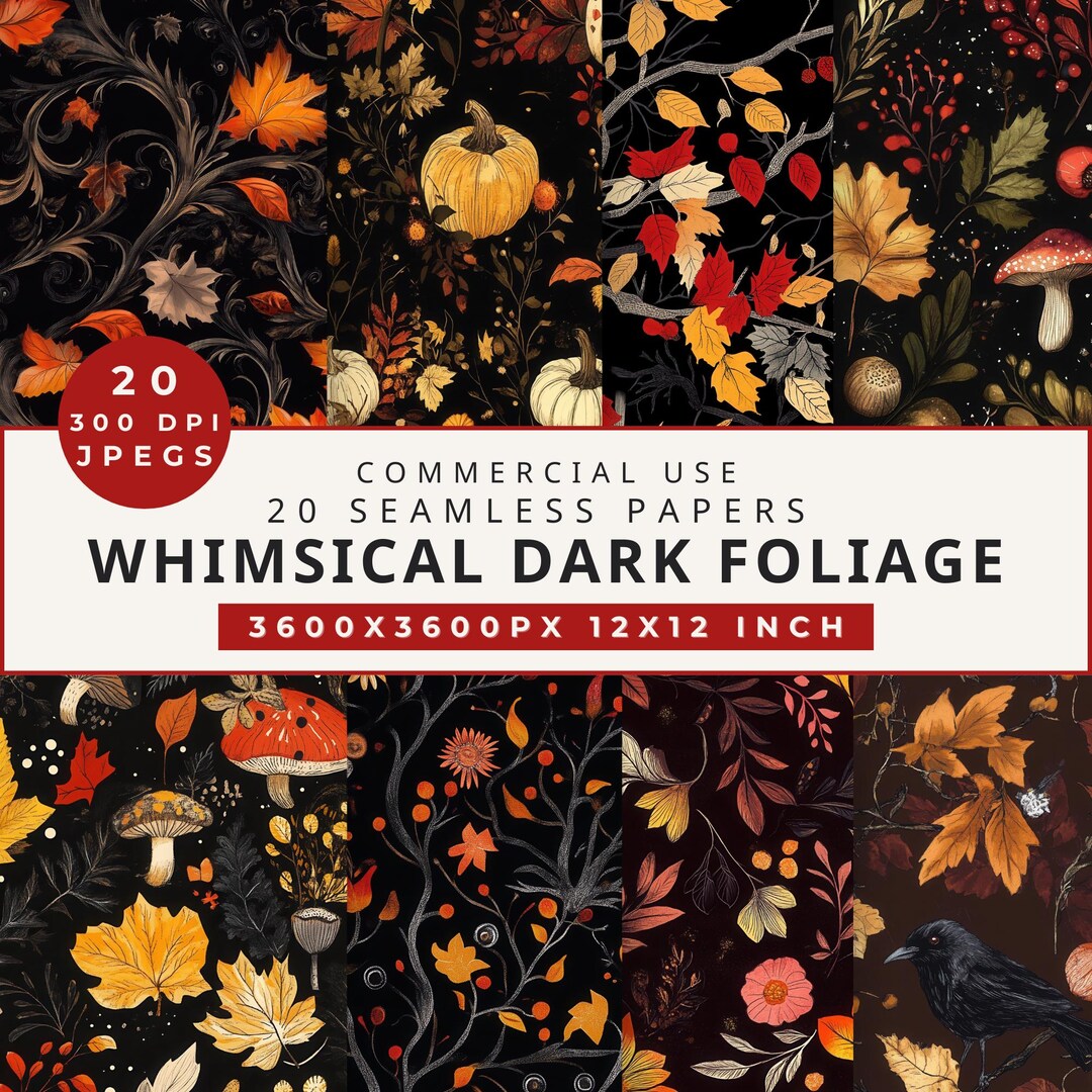 Whimsical Goth Fall Digital Papers: Dark Floral Patterns (digital ...