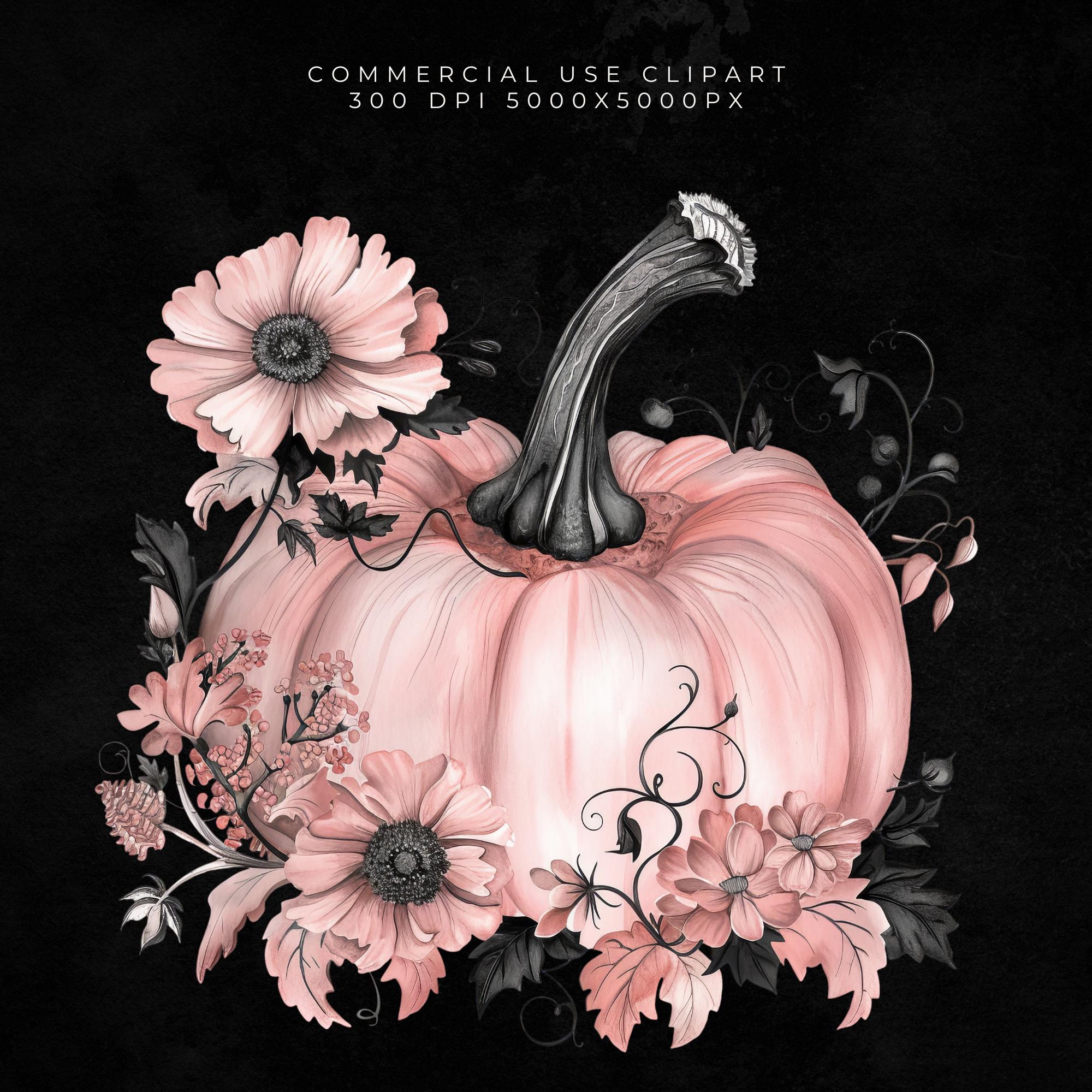 Watercolor Pumpkin Clipart Pink, Pink Pumpkin Clipart, Autumn Floral ...