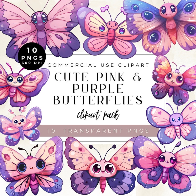 Cute Pink & Purple Butterfly Clipart, Butterfly PNG, Spring Clipart ...