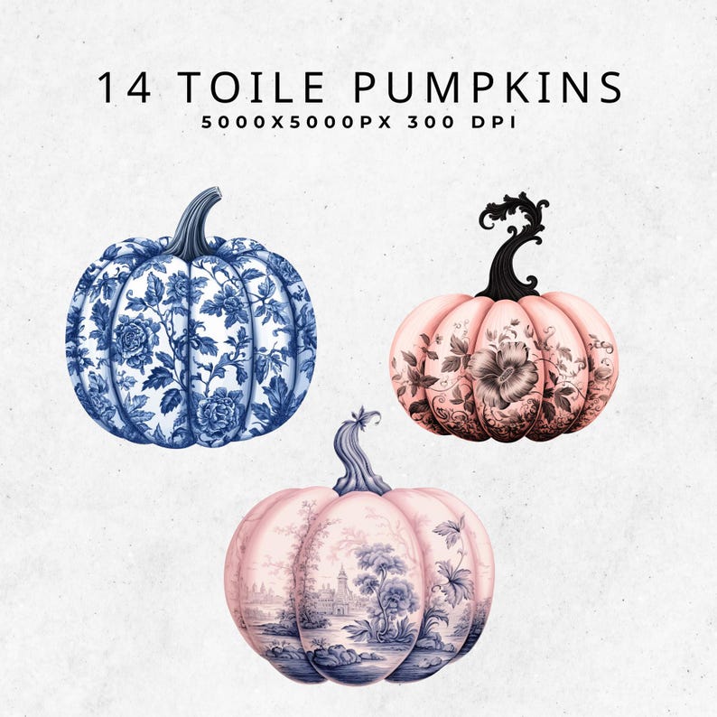 Toile Pumpkins Clipart: Fall Damask PNG Bundle (digital Download) - Etsy