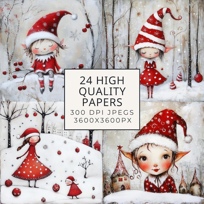 Whimsical Christmas Digital Paper: Watercolor Clipart Backgrounds ...