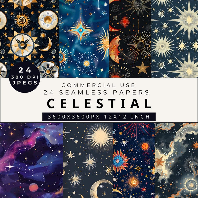Celestial Symbols Digital Paper, Celestial Junk Journal Paper Pack ...