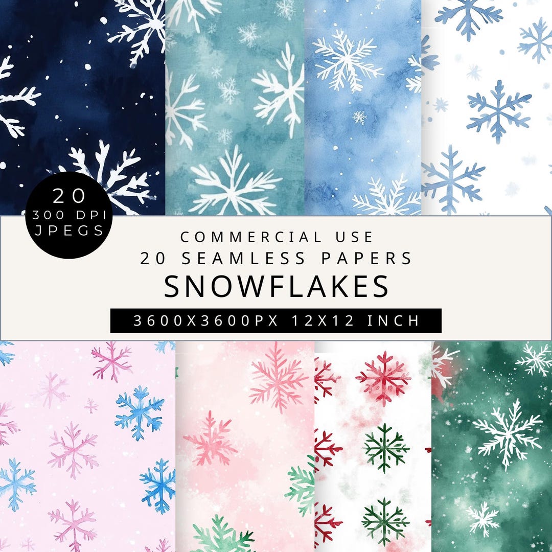 Watercolor Snowflake Digital Papers: Seamless Christmas Patterns ...