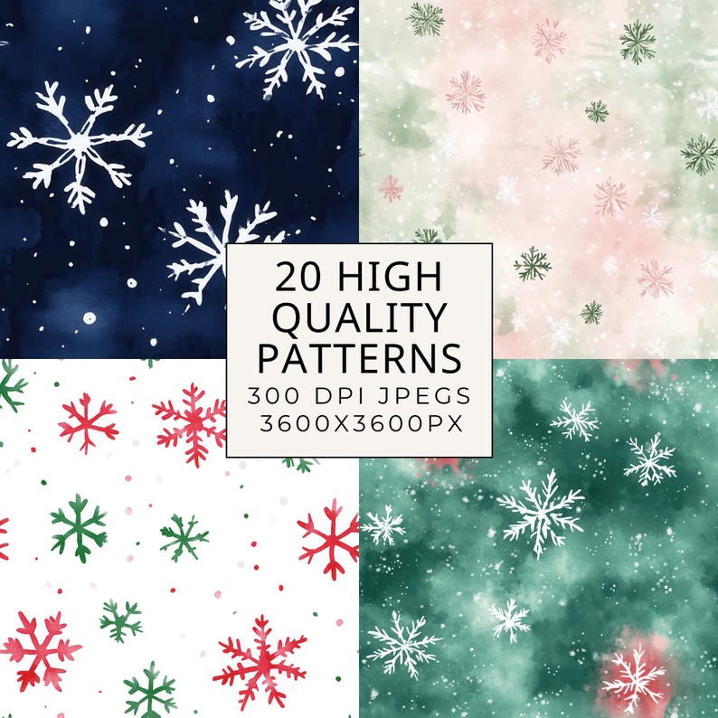 Watercolor Snowflake Digital Papers: Seamless Christmas Patterns ...