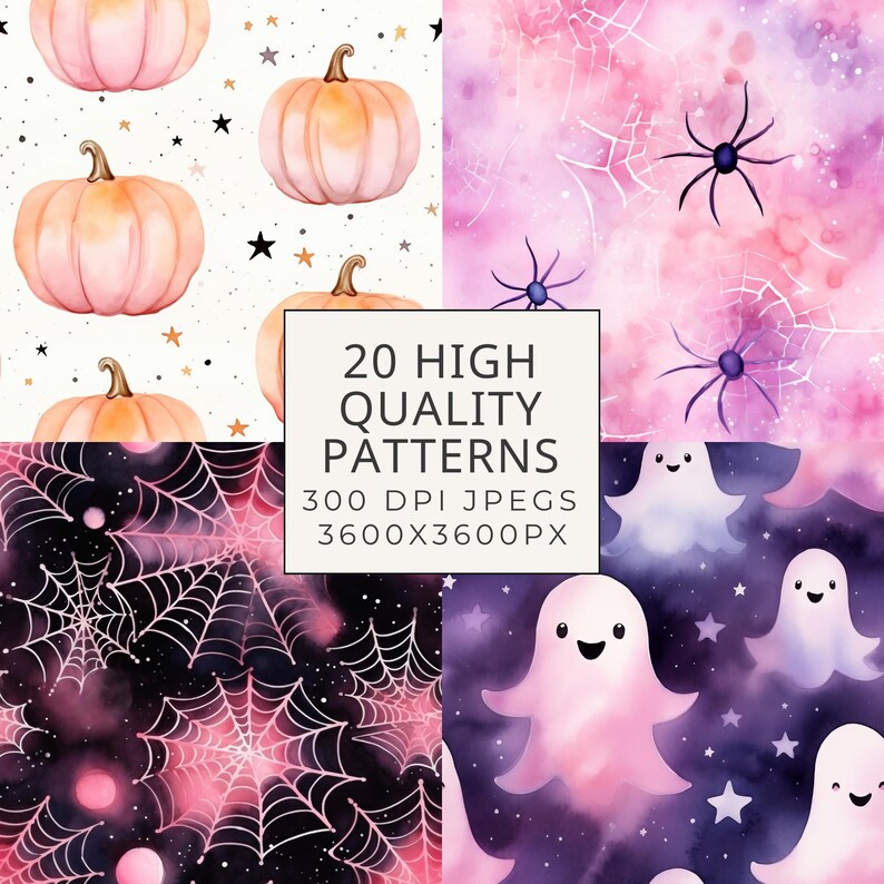 Pastel Pink Halloween Digital Paper, Halloween Seamless Pattern ...