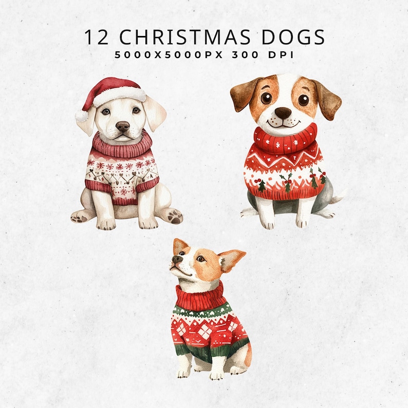Watercolor Christmas Dogs Clipart: Festive Puppies Bundle (digital ...