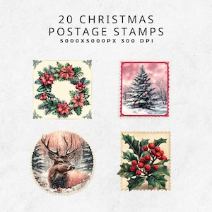 Christmas Postage Stamps Clipart, Christmas Sticker Postage, Vintage ...