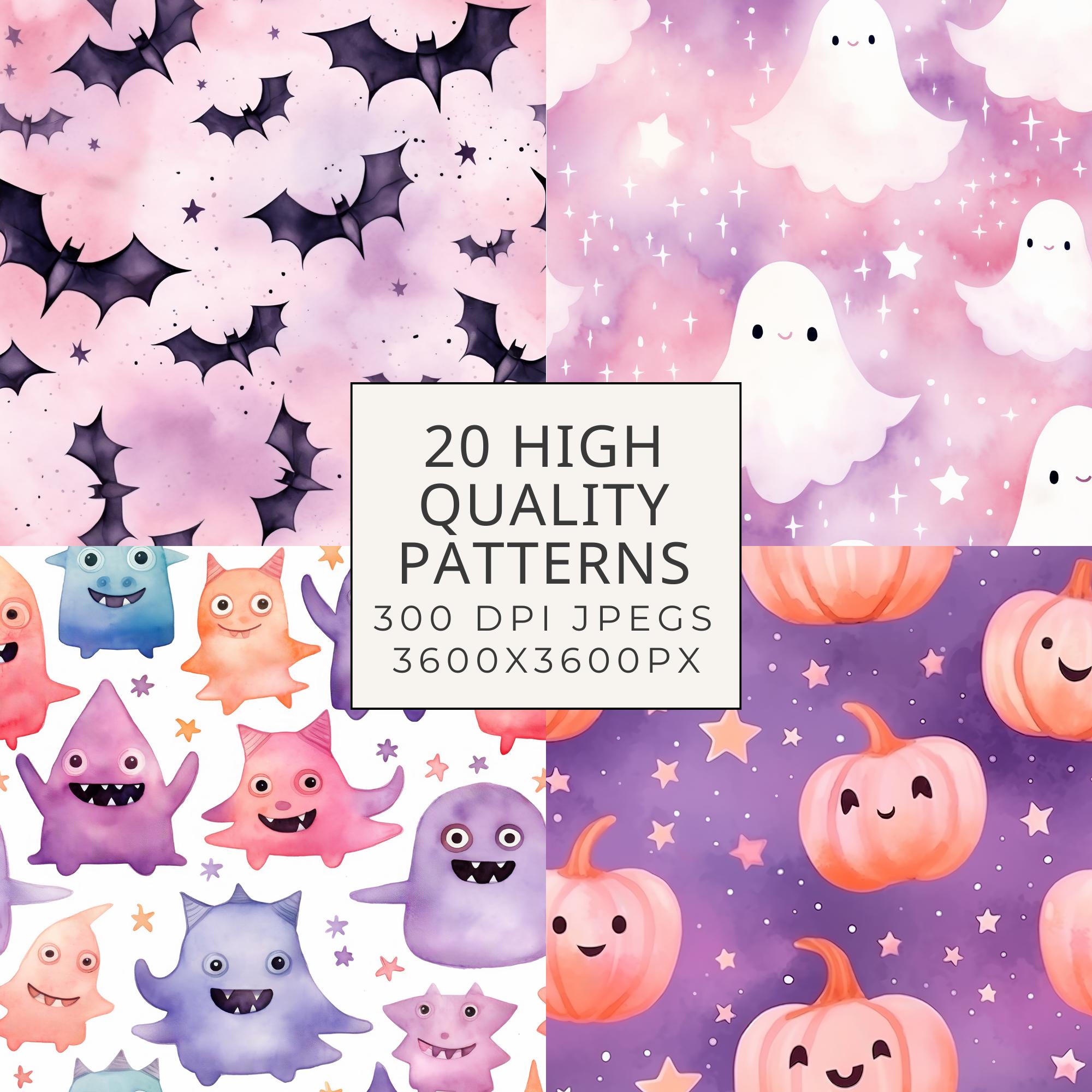 Pastel Pink Halloween Digital Paper, Halloween Seamless Pattern ...