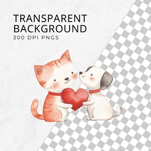 Valentines Cat Dog Clipart, Cute Watercolor Graphics for Pet Lovers ...
