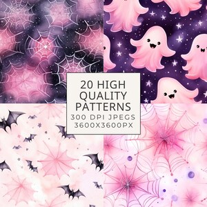 Pastel Pink Halloween Digital Paper, Halloween Seamless Pattern ...