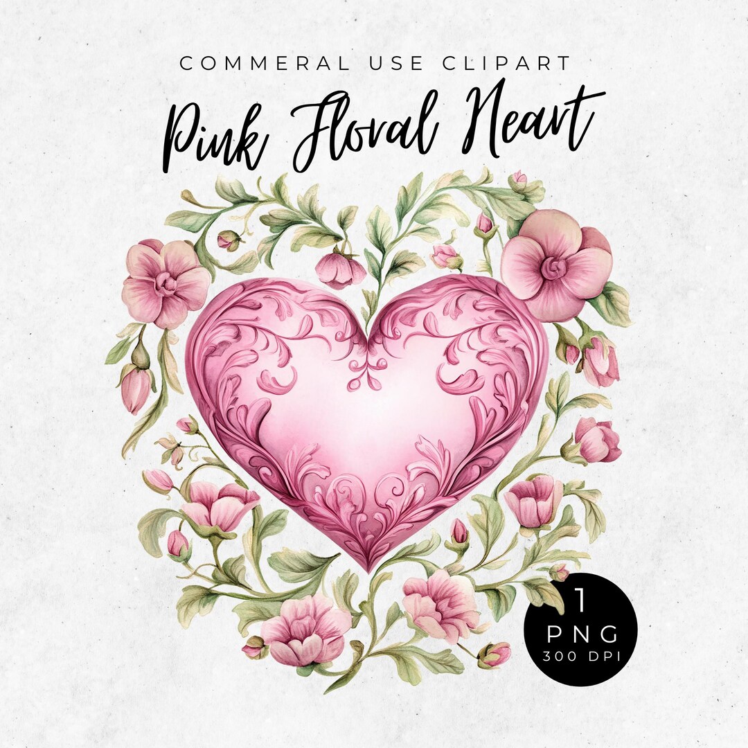 Pink Floral Heart Clipart, Romantic Frame for Valentine's Day ...