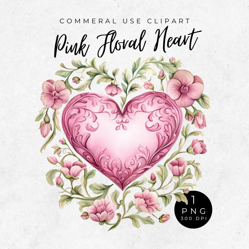 Pink Floral Heart Clipart, Romantic Frame for Valentine's Day ...