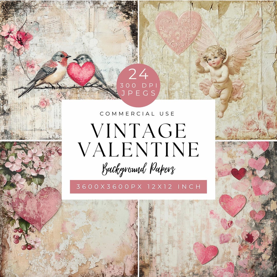 Vintage Valentine Digital Papers, Printable Background Papers, Floral ...