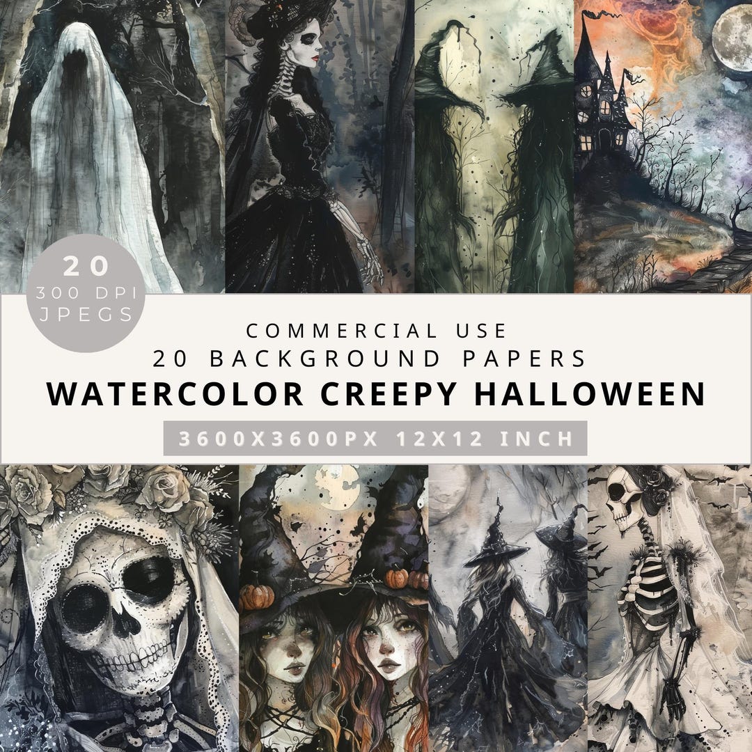Creepy Halloween Watercolor Background, Creepy Halloween Digital Paper ...