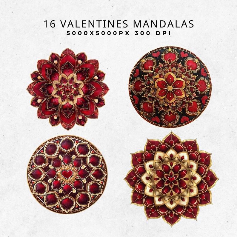 Heart Mandala Clipart: Valentines Day PNG Graphics (digital Download ...