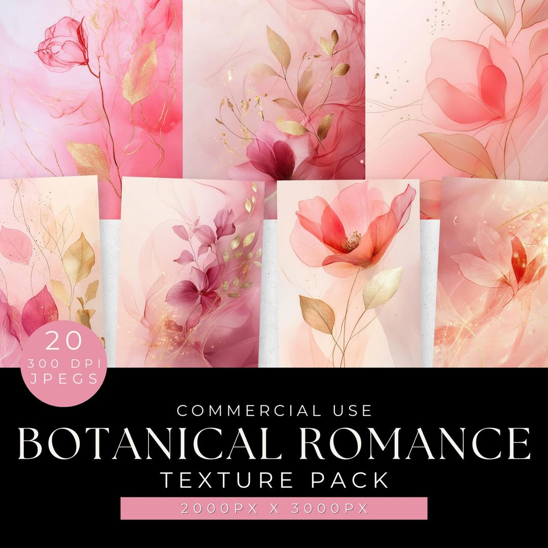 Romantic Floral Digital Paper Set, Blush Pink Gold Romance Digital ...